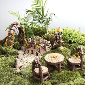 Fairy Garden Accessories, LATTOOK 8PCS Miniature Table and Chairs Set Fairy Garden Furniture Ornaments Kit for Dollhouse Accessories Home Outdoor Micro Landscape Decoration