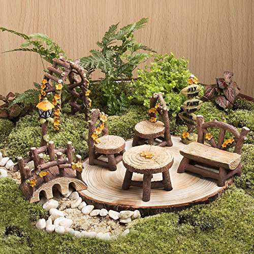 Fairy Garden Accessories, LATTOOK 8PCS Miniature Table and Chairs Set Fairy Garden Furniture Ornaments Kit for Dollhouse Accessories Home Outdoor Micro Landscape Decoration