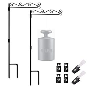 garden flag stand flagpole,sturdy wrought iron garden flag holder include yard flag pole clip for season garden flags (without flag) (2 pack)