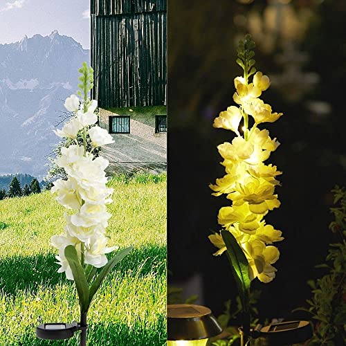 Outdoor Solar Garden Lights - 2 Pack Hyacinth Solar Flowers Lights with Larger Solar Capacity,Newest Solar Decorative Lights,Waterproof Outdoor Lights for Garden Patio Yard Pathway Decoration(White)