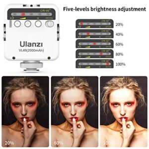 ULANZI VL49 2000mAh LED Video Light w 3 Cold Shoe, Rechargeable Soft Light Panel for DJI OSMO Mobile 3 Pocket Zhiyun Smooth 4 Sony RX100 VII Canon G7X Mark III A6400 6600 Camera GoPro 10 9 8 Vlogging