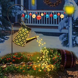 qocnam solar watering can with lights, retro metal hanging solar lantern with string lights, solar lanterns outdoor waterproof garden decor, star art lamp decorative for walkway backyard patio lawn