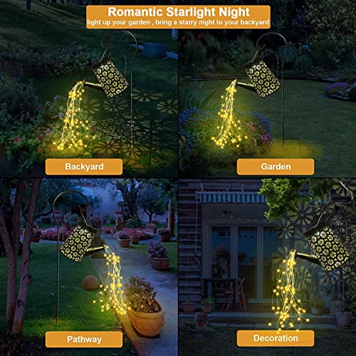 QOCNAM Solar Watering Can with Lights, Retro Metal Hanging Solar Lantern with String Lights, Solar Lanterns Outdoor Waterproof Garden Decor, Star Art Lamp Decorative for Walkway Backyard Patio Lawn