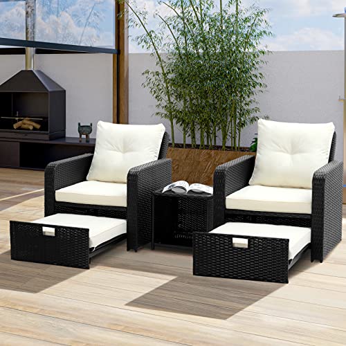 Wicker Outdoor Patio Furniture Set: Rattan Convertible Patio Furniture Sets with Ottoman Waterproof Cushion Outdoor Furniture Set Easy Assemble Patio Chairs for Outdoor Porch Backyard