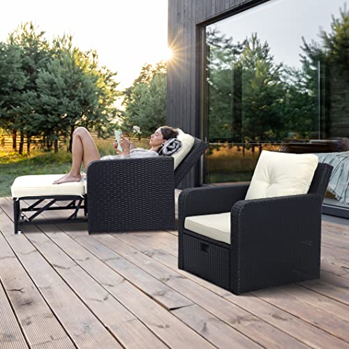 Wicker Outdoor Patio Furniture Set: Rattan Convertible Patio Furniture Sets with Ottoman Waterproof Cushion Outdoor Furniture Set Easy Assemble Patio Chairs for Outdoor Porch Backyard