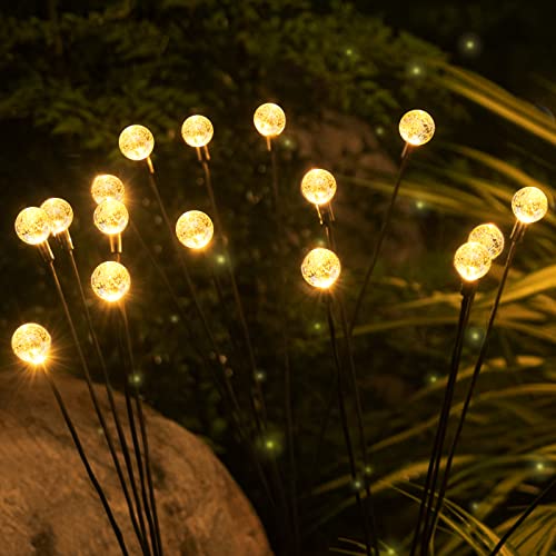 KHTO Solar Firefly Lights Outdoor Waterproof，Solar Crystal Ball Starburst Swaying Garden Decorative Lights for Yard Patio Pathway Decoration (2Pack-Warm White)