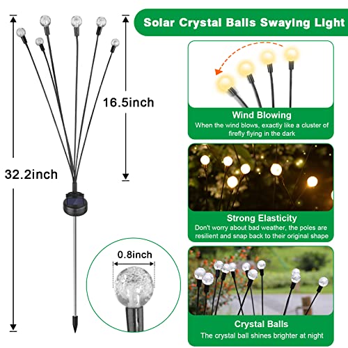 KHTO Solar Firefly Lights Outdoor Waterproof，Solar Crystal Ball Starburst Swaying Garden Decorative Lights for Yard Patio Pathway Decoration (2Pack-Warm White)