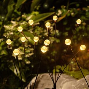 KHTO Solar Firefly Lights Outdoor Waterproof，Solar Crystal Ball Starburst Swaying Garden Decorative Lights for Yard Patio Pathway Decoration (2Pack-Warm White)