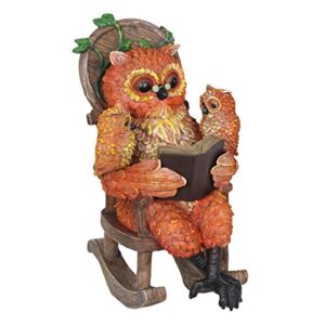 Exhart Garden Sculpture, Solar Owl Family Reading Garden Statue in Rocking Chair, LED Book, Outdoor Garden Decoration, 10 x 12 Inch