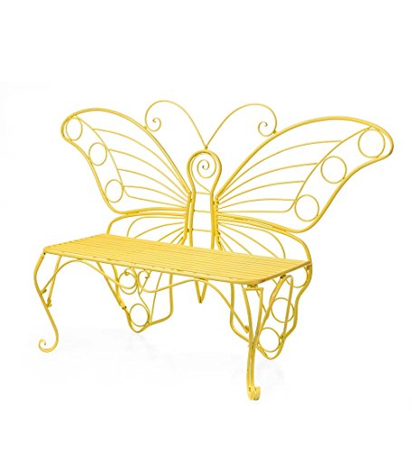 Plow & Hearth Weatherproof Butterfly Outdoor Bench | Holds Up to 300 lbs | Garden Patio Porch Park Deck | Metal | Yellow