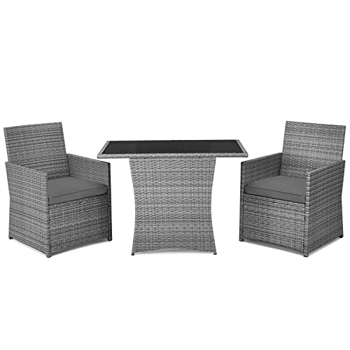 CXDTBH 3PCS Patio Rattan Furniture Set Cushioned Sofa Armrest Garden Gray Coffee Table Chairs