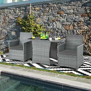 CXDTBH 3PCS Patio Rattan Furniture Set Cushioned Sofa Armrest Garden Gray Coffee Table Chairs