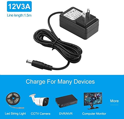 IBERLS 12V 3A Power Supply, Mighty Charger Adapter, 2.1mmX5.5mm 2A 2.5A DC Cord for LED Light CCTV Camera ect, Household Electronics Wall Chargers (4 Connector)