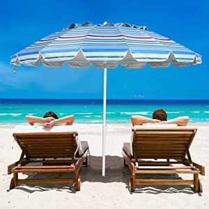 tangkula 8ft beach umbrella, portable beach umbrella w/sand anchor & tilt mechanism, 16 sturdy fiberglass ribs, outdoor sunshade umbrella w/carrying bag for garden, patio, beach, outdoor (blue)