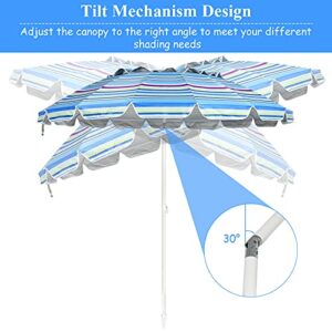 TANGKULA 8FT Beach Umbrella, Portable Beach Umbrella W/Sand Anchor & Tilt Mechanism, 16 Sturdy Fiberglass Ribs, Outdoor Sunshade Umbrella W/Carrying Bag for Garden, Patio, Beach, Outdoor (Blue)