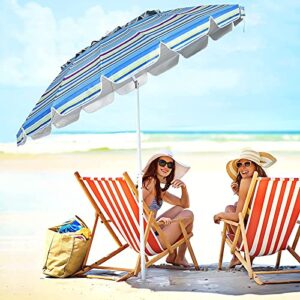 TANGKULA 8FT Beach Umbrella, Portable Beach Umbrella W/Sand Anchor & Tilt Mechanism, 16 Sturdy Fiberglass Ribs, Outdoor Sunshade Umbrella W/Carrying Bag for Garden, Patio, Beach, Outdoor (Blue)