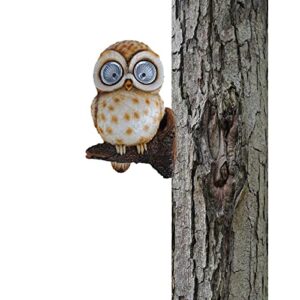 whimsical garden decor tree hugger outdoor, glowing owl tree hugger, solar owl yard sculptures statues tree face peeker decorations for garden christmas housewarming, bird collector’s gift (brown)