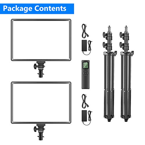 Neewer 18" Led Video Light Panel Lighting Kit with Remote, 2-Pack 45W Dimmable Bi-Color +Light Stand, 3200K–5600K Soft Light CRI 97+ 4800Lux for Game/Live Streaming/YouTube/Photography