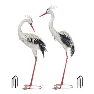 teresa’s collections 3d heron garden statues sculptures yard decor outdoor, 38-45 inch large crane statues decoy, bird metal yard art lawn ornaments for pond patio backyard decorations set of 2