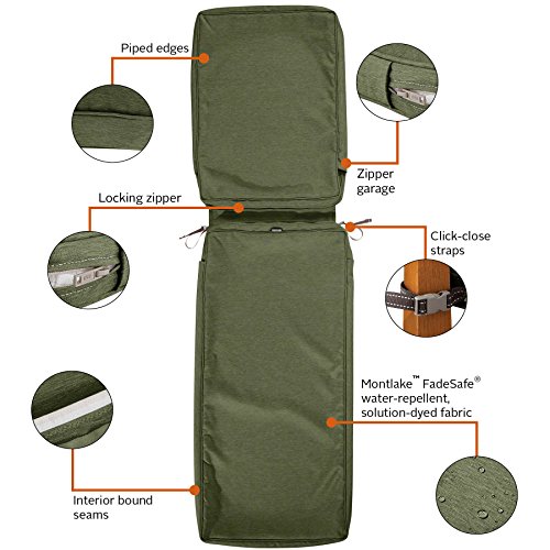 Classic Accessories Montlake FadeSafe Water-Resistant 80 x 26 x 3 Inch Outdoor Chaise Lounge Cushion Slip Cover, Patio Furniture Cushion Cover, Heather Fern Green, Patio Furniture Cushion Covers