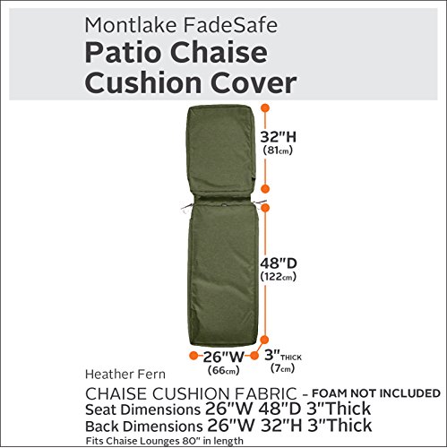 Classic Accessories Montlake FadeSafe Water-Resistant 80 x 26 x 3 Inch Outdoor Chaise Lounge Cushion Slip Cover, Patio Furniture Cushion Cover, Heather Fern Green, Patio Furniture Cushion Covers