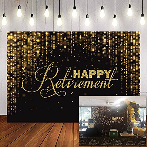 Avezano Happy Retirement Backdrop 7x5ft Black and Gold Glitter Photo Background Retirement Party Decorations Glitter Lights Congrats Retirement Photo Booth Prop