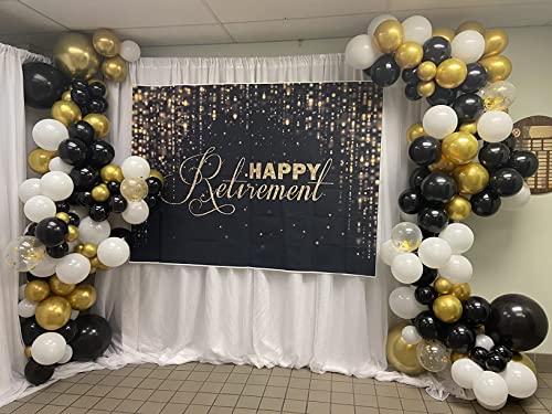 Avezano Happy Retirement Backdrop 7x5ft Black and Gold Glitter Photo Background Retirement Party Decorations Glitter Lights Congrats Retirement Photo Booth Prop