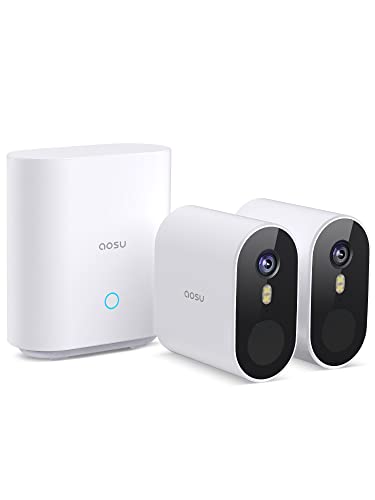 AOSU Security Cameras Wireless Outdoor, 5MP Ultra HD Wireless Security Camera System, 2 Camera kit with 166° Wide Angle, 240-Day Battery Life,Spotlight Camera, 32G Local Storage, No Monthly Fee