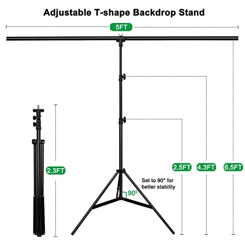 Green Screen Backdrop with Stand Kit, 5.2 X 6.5 FT Chromakey GreenScreen Photography Background with Adjustable T-Shaped Stand & 4 Clamps for Photoshoot Video Streaming Gaming Zoom Online Meeting