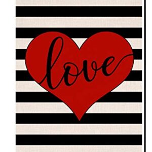 Valentine's Day Love Spring Garden Flag Vertical Double Sided Red Stripe Burlap Yard Outdoor Decor 12.5 x 18 Inches