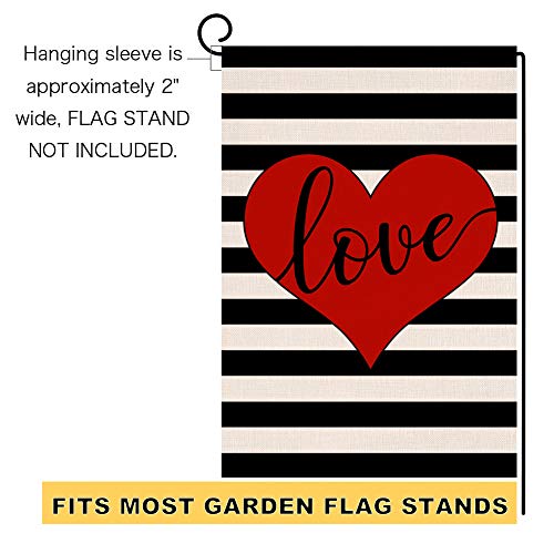 Valentine's Day Love Spring Garden Flag Vertical Double Sided Red Stripe Burlap Yard Outdoor Decor 12.5 x 18 Inches