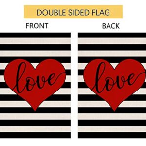 Valentine's Day Love Spring Garden Flag Vertical Double Sided Red Stripe Burlap Yard Outdoor Decor 12.5 x 18 Inches