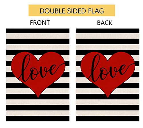 Valentine's Day Love Spring Garden Flag Vertical Double Sided Red Stripe Burlap Yard Outdoor Decor 12.5 x 18 Inches