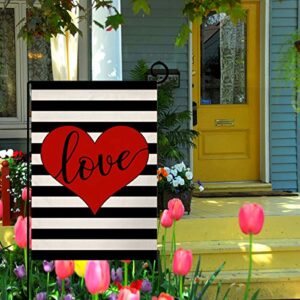 Valentine's Day Love Spring Garden Flag Vertical Double Sided Red Stripe Burlap Yard Outdoor Decor 12.5 x 18 Inches