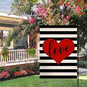 Valentine's Day Love Spring Garden Flag Vertical Double Sided Red Stripe Burlap Yard Outdoor Decor 12.5 x 18 Inches