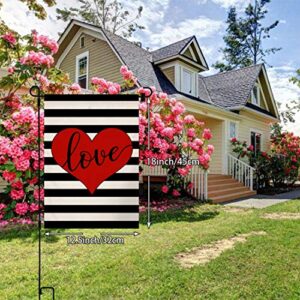 Valentine's Day Love Spring Garden Flag Vertical Double Sided Red Stripe Burlap Yard Outdoor Decor 12.5 x 18 Inches