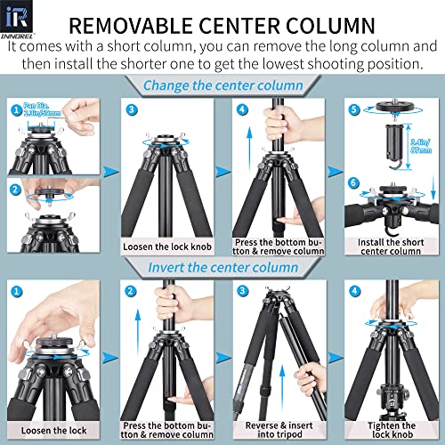 Carbon Fiber Tripod-INNOREL GT324C Professional Compact Tripod for DSLR Camera Heavy Duty Stand with Low Gravity Center Ball Head Special-Shaped Center Column Max Load 55lbs/25kg