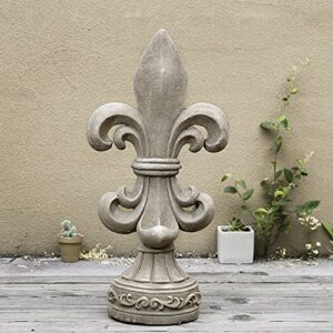 glitzhome fleur de lis garden statue, 27.25 inch, concrete grey