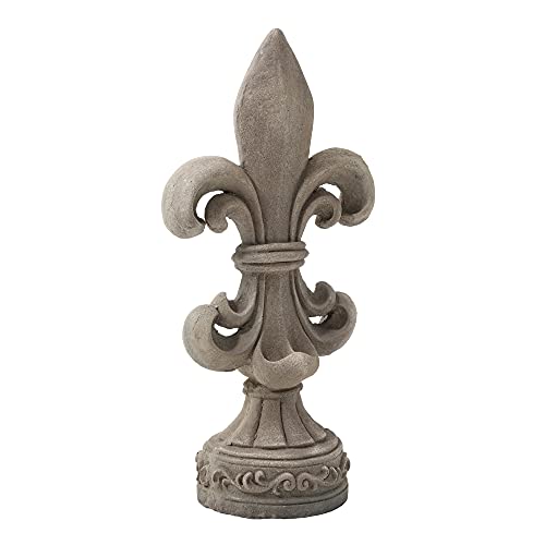 Glitzhome Fleur De Lis Garden Statue, 27.25 Inch, Concrete Grey