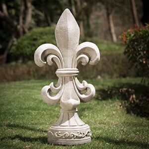 Glitzhome Fleur De Lis Garden Statue, 27.25 Inch, Concrete Grey