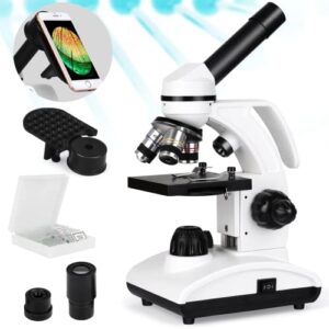 tuword microscopes for kids students adults, 40x-1000x optical glass lenses microscope for school home, cordless led student biological compound microscope with microscope slides, phone adaptor