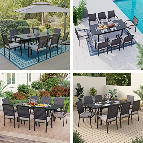 HERA'S HOUSE 9 Pieces Wicker Patio Dining Set, 8 x Rattan Dining Chair, 1 x Extendable Metal Dining Table, All Weather Resistant Outdoor Furniture Set for 8 for Lawn Garden Backyard