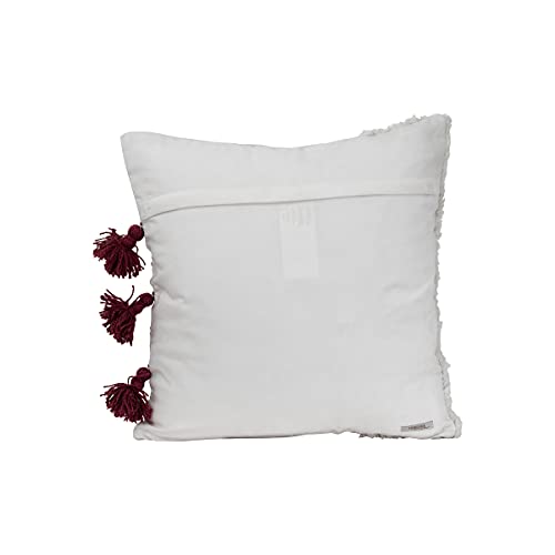 Foreside Home & Garden White Striped Woven 20x20 Outdoor Decorative Throw Pillow with Hand Tied Tassels, 20 x 20 x 5