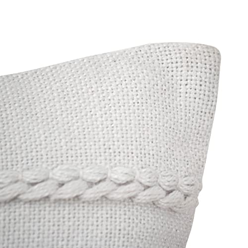 Foreside Home & Garden White Striped Woven 20x20 Outdoor Decorative Throw Pillow with Hand Tied Tassels, 20 x 20 x 5