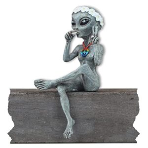 “Hippie and Stoner” Alien Statues Couple Hippie Pot Smoking Marijuana Weed 10 “ H Alien Figurines Shelf Sitters Indoor/Outdoor Funny Home Patio or Garden Decoration – Set of 2 (Alien Gray)