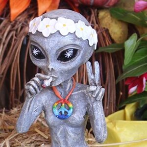 “Hippie and Stoner” Alien Statues Couple Hippie Pot Smoking Marijuana Weed 10 “ H Alien Figurines Shelf Sitters Indoor/Outdoor Funny Home Patio or Garden Decoration – Set of 2 (Alien Gray)