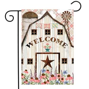 barn in bloom primitive garden flag 12.5″ x 18″ briarwood lane