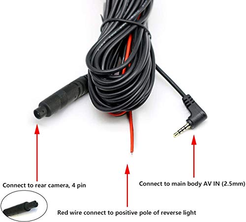 REDTIGER 33Feet Backup Camera Extension Cord Cable for Dash Cam(4 pin,2.5mm)