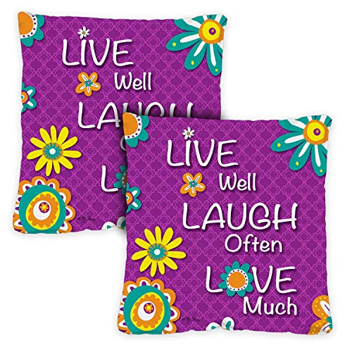 Toland Home Garden Decorative Live Laugh Love Text Quote Saying Word 18 x 18 Inch Pillow Case (2-Pack)