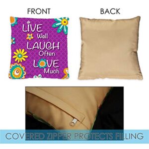 Toland Home Garden Decorative Live Laugh Love Text Quote Saying Word 18 x 18 Inch Pillow Case (2-Pack)